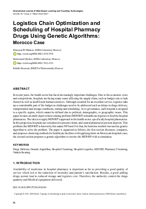 (PDF) Logistics Chain Optimization and Scheduling of Hospital Pharmacy Drugs Using Genetic ...