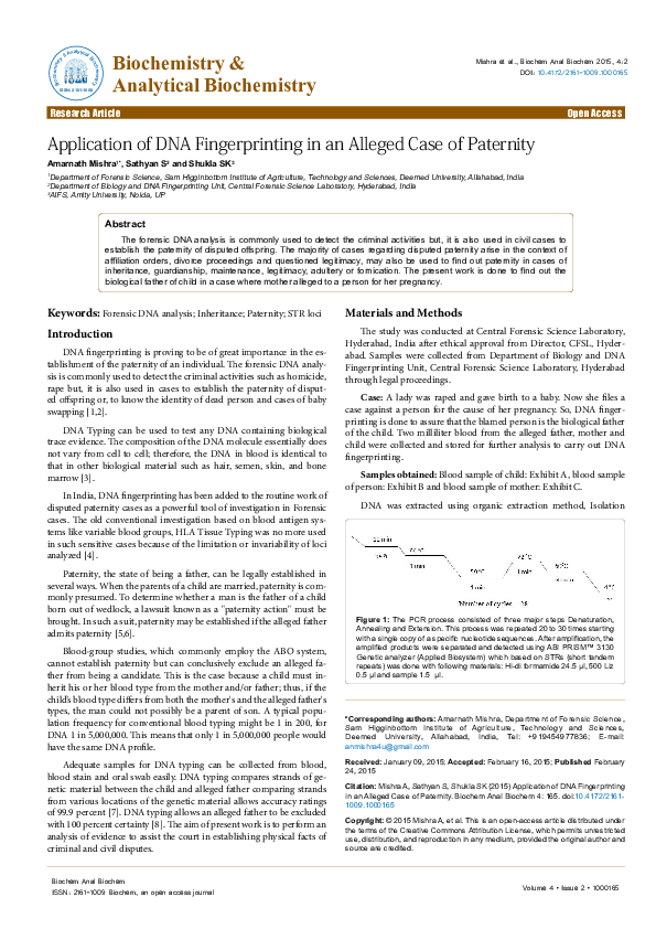 (PDF) Application of DNA Fingerprinting in an Alleged Case of Paternity