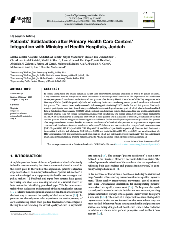 (PDF) Patients’ Satisfaction after Primary Health Care Centers ...
