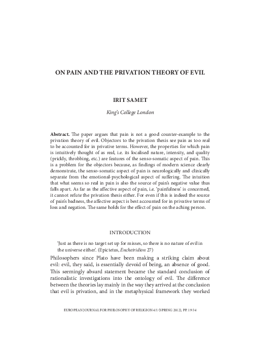 (PDF) On Pain and the Privation Theory of Evil
