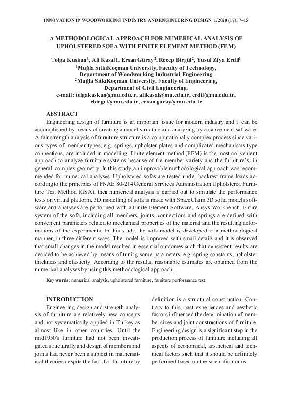 (PDF) A Methodological Approach for Numerical Analysis of Upholstered ...