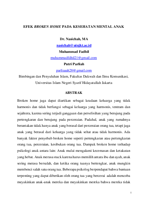 (PDF) EFEK BROKEN HOME PADA KESEHATAN MENTAL ANAK