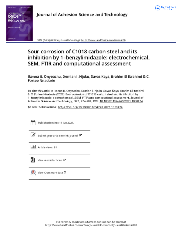 (PDF) Sour corrosion of C1018 carbon steel and its inhibition by 1 ...