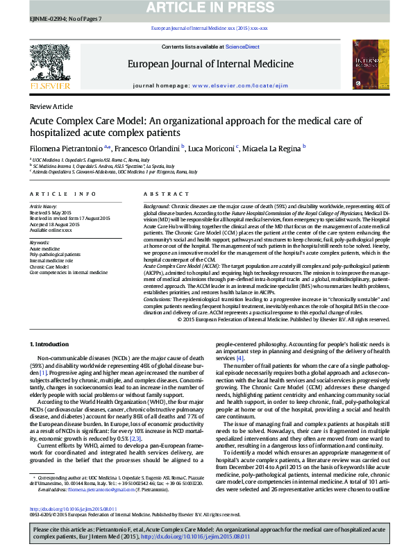 (PDF) Acute Complex Care Model: An organizational approach for the ...