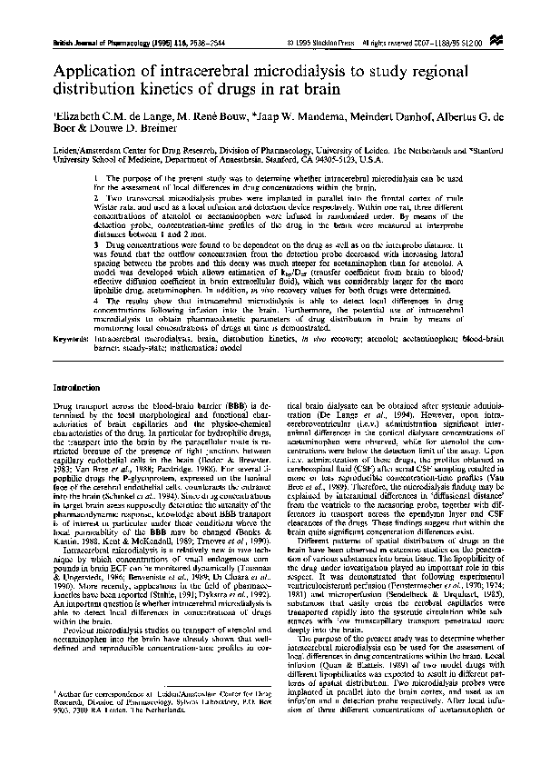 (PDF) Application of intracerebral microdialysis to study regional ...