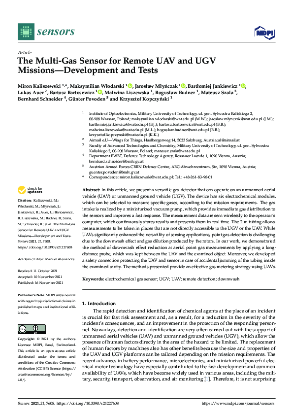 (PDF) The Multi-Gas Sensor for Remote UAV and UGV Missions—Development ...