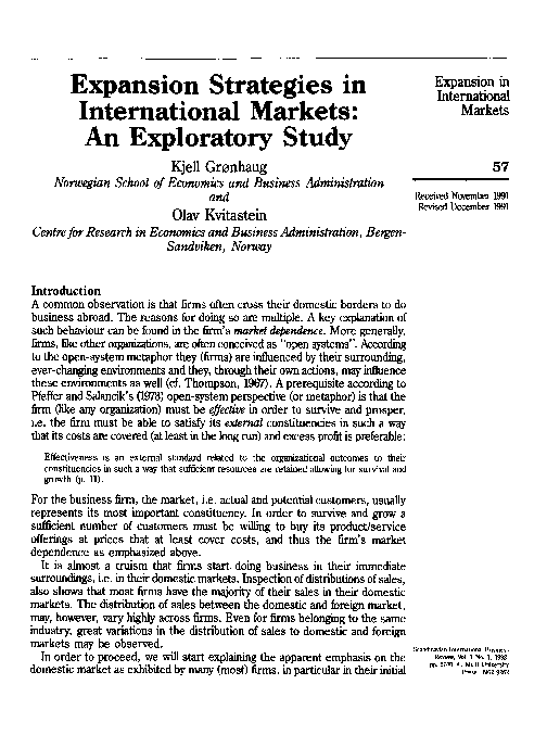 (PDF) Expansion strategies in international markets: An exploratory study