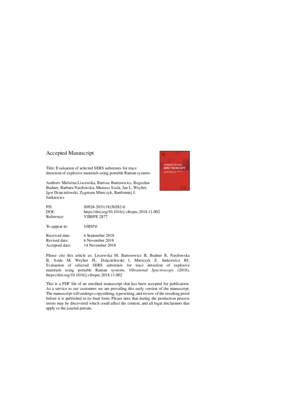 Pdf Evaluation Of Selected Sers Substrates For Trace Detection Of Explosive Materials Using