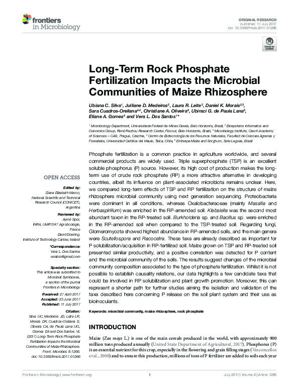 (PDF) Long-Term Rock Phosphate Fertilization Impacts the Microbial ...