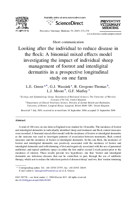 (PDF) Looking after the individual to reduce disease in the flock: A ...