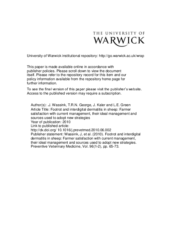 (PDF) Footrot and interdigital dermatitis in sheep: farmer satisfaction ...