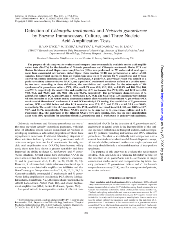 (PDF) Detection of Chlamydia trachomatis and Neisseria gonorrhoeae by ...