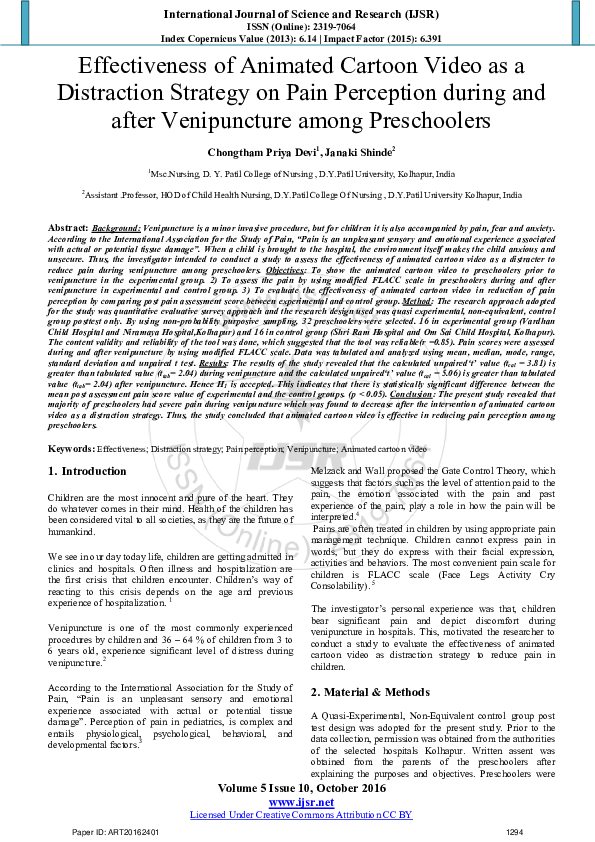 (PDF) Effectiveness of Animated Cartoon Video as a Distraction Strategy ...
