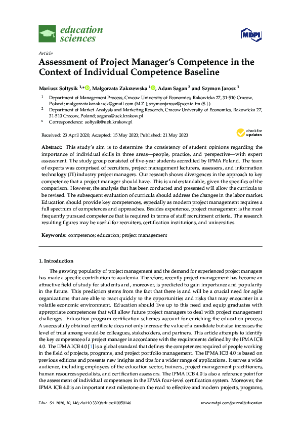 (PDF) Assessment of Project Manager’s Competence in the Context of ...
