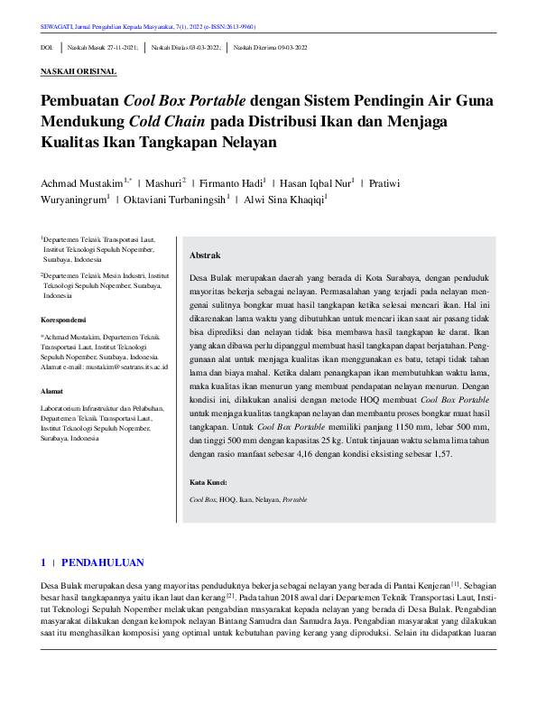 (PDF) Pembuatan Cool Box Portable dengan Sistem Pendingin Air Guna ...