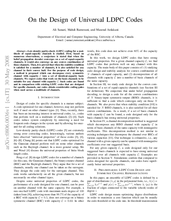 (PDF) On the design of universal LDPC codes | M Ramezani - Academia.edu