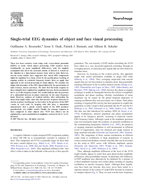 Pdf Single Trial Eeg Dynamics Of Object And Face Visual Processing