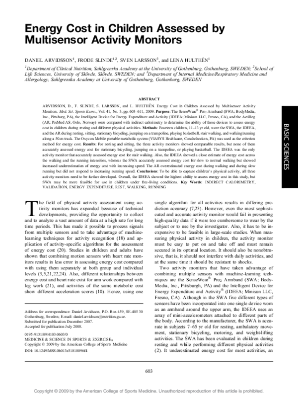 (PDF) Energy Cost in Children Assessed by Multisensor Activity Monitors
