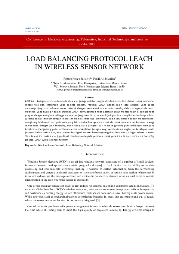 Pdf Load Balancing Protocol Leach In Wireless Sensor Network Febryo