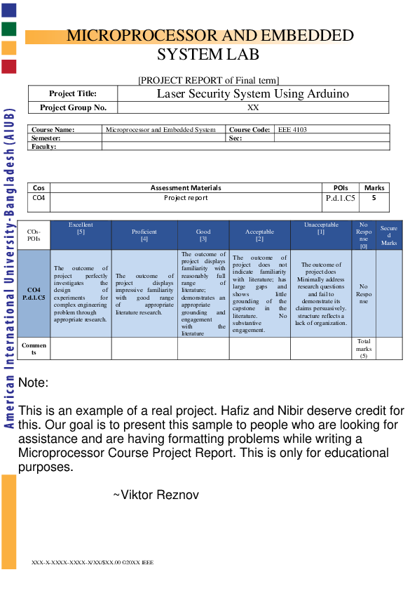 (PDF) Laser Security System Microprocessor Sample report