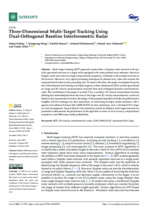 (PDF) Three-Dimensional Multi-Target Tracking Using Dual-Orthogonal Baseline Interferometric Radar