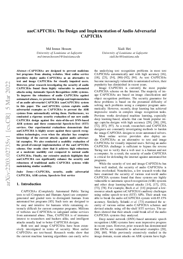 (PDF) aaeCAPTCHA: The Design and Implementation of Audio Adversarial ...