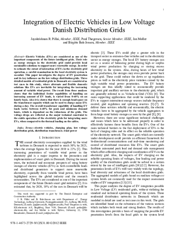 Pdf Integration Of Electric Vehicles In Low Voltage Danish