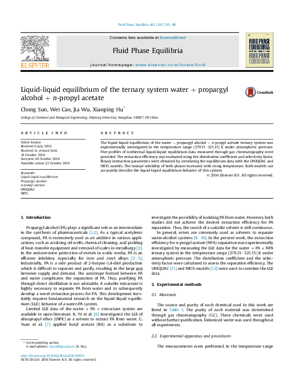 (PDF) Liquid–liquid equilibrium of the ternary system water+acetic acid ...