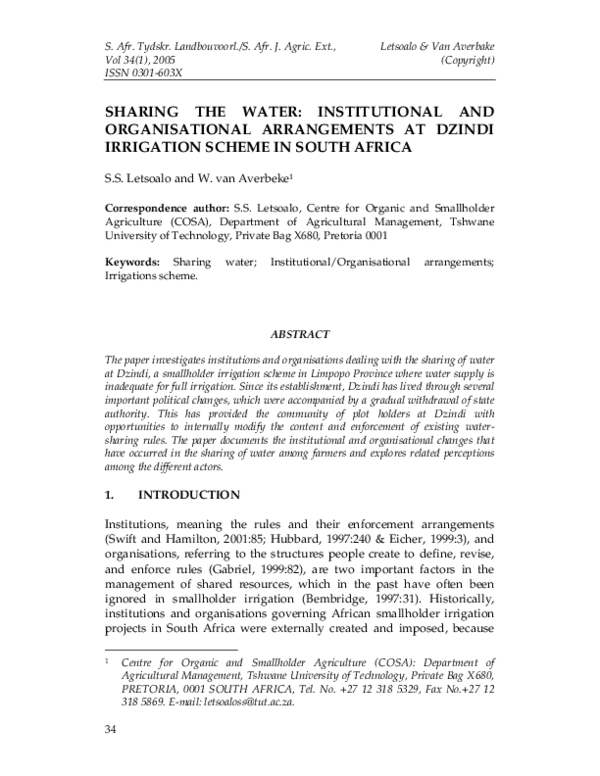 (PDF) Sharing the water: institutional and organisational arrangements ...