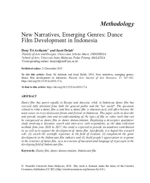 (PDF) New Narratives, Emerging Genres: Dance Film Development in Indonesia