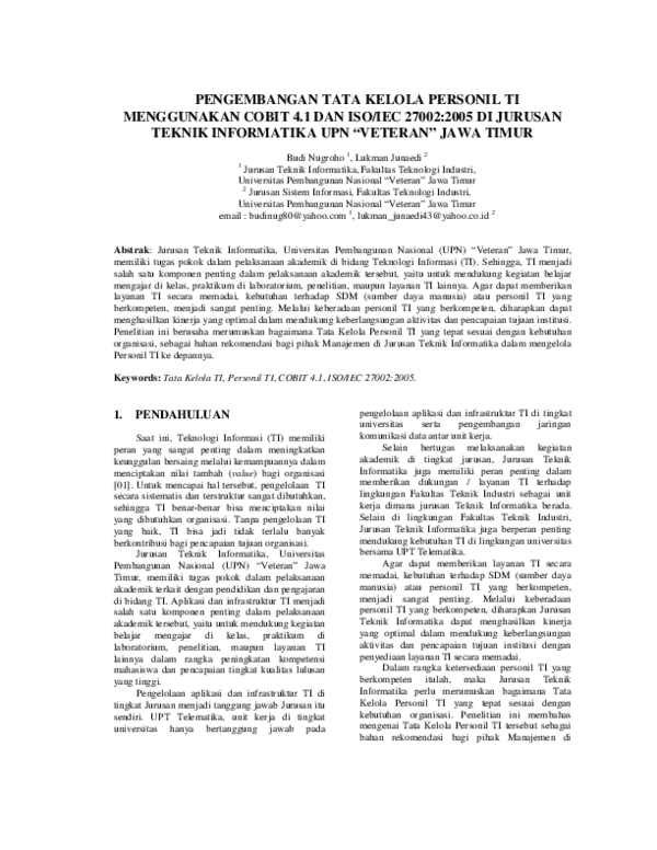 (PDF) Pengembangan Tata Kelola Personil Ti Menggunakan Cobit 4.1 Dan ...