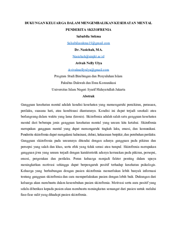 (DOC) DUKUNGAN KELUARGA DALAM MENGEMBALIKAN KESEHATAN MENTAL PENDERITA SKIZOFRENIA
