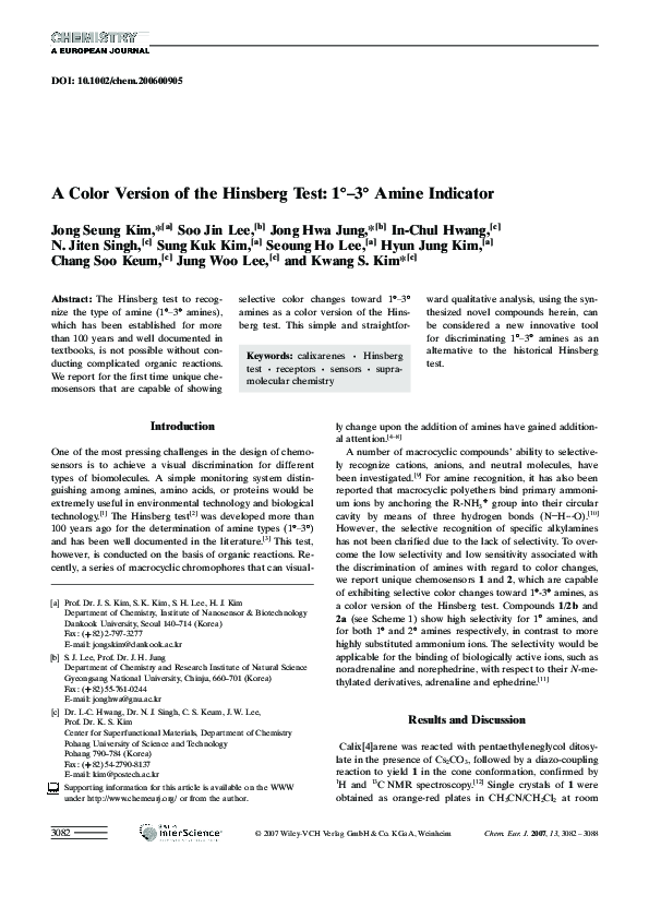 (PDF) A Color Version of the Hinsberg Test: 1°–3° Amine Indicator