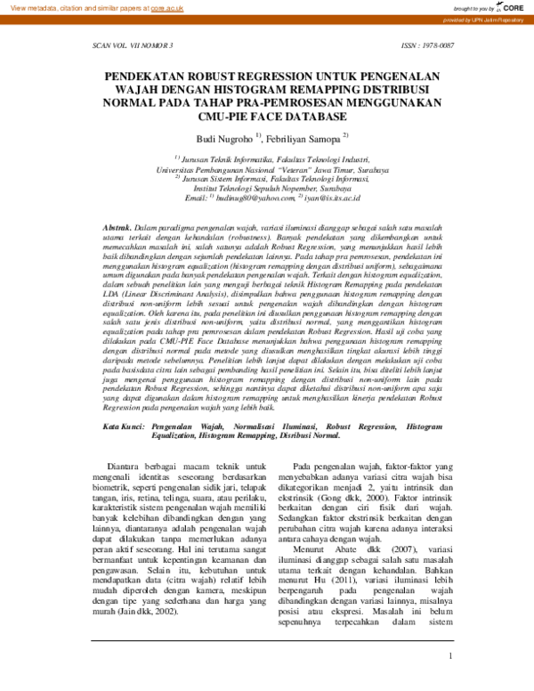 (PDF) Pendekatan Robust Regression Untuk Pengenalan Wajah Dengan Histogram Remapping Distribusi ...