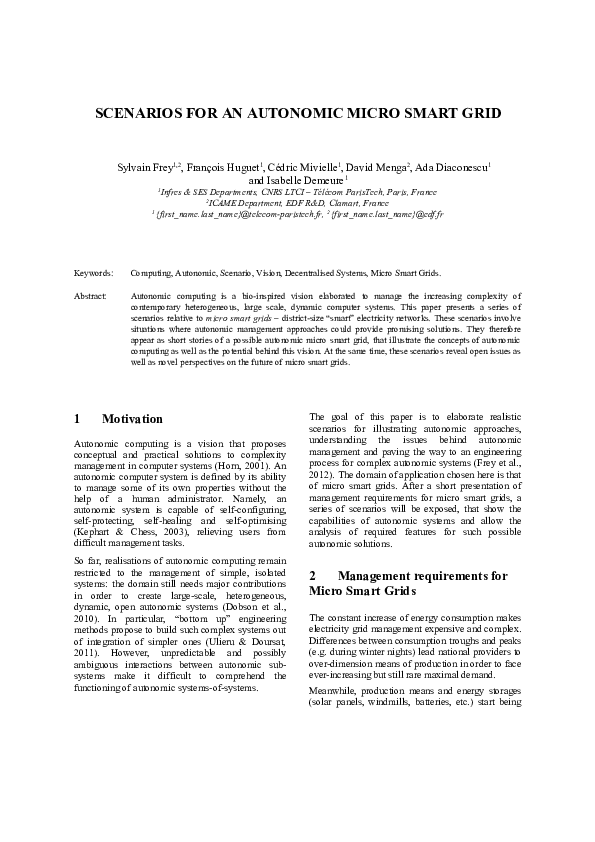 (PDF) Scenarios for an Autonomic Micro Smart Grid