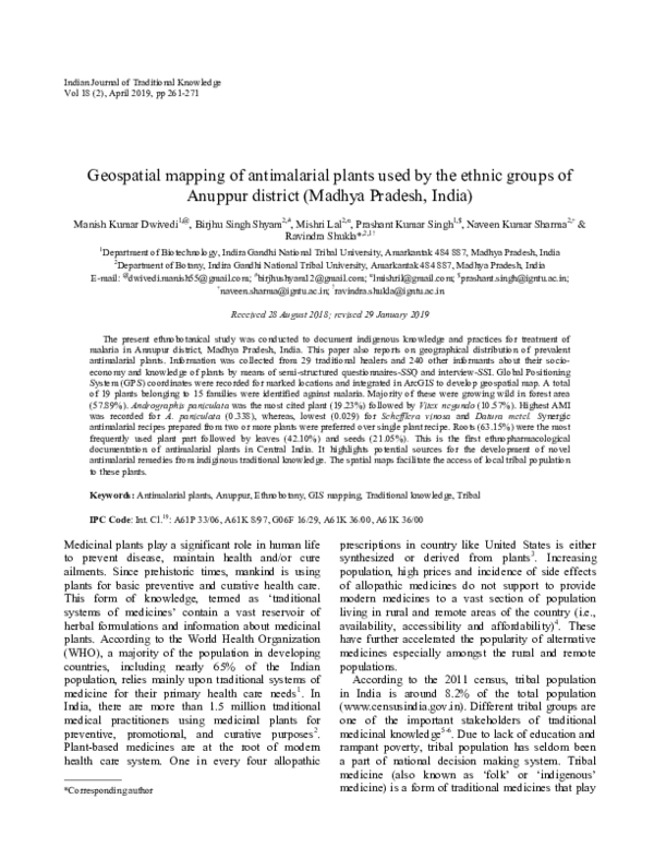 (PDF) Geospatial mapping of antimalarial plants used by the ethnic ...
