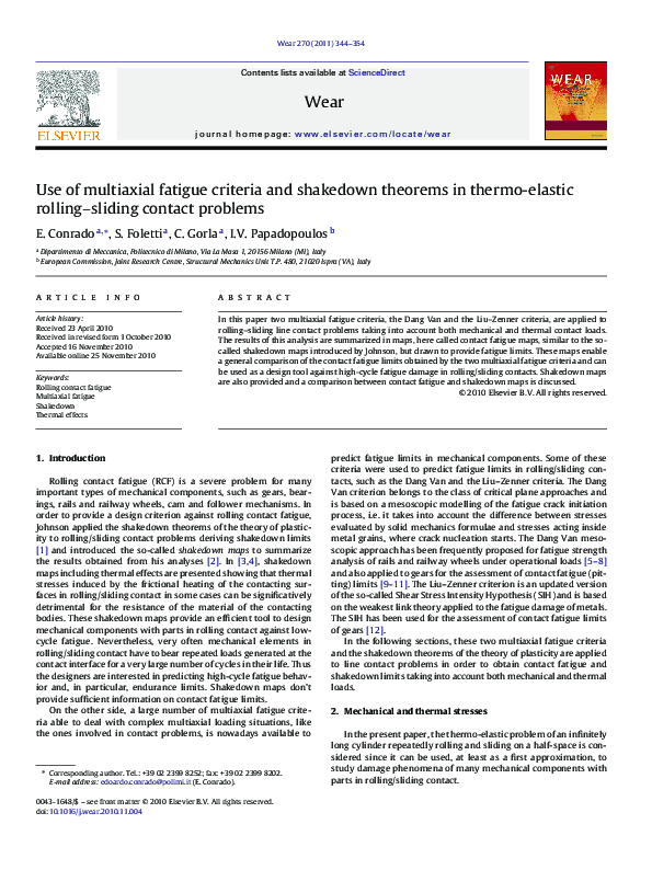 (PDF) Use of multiaxial fatigue criteria and shakedown theorems in ...