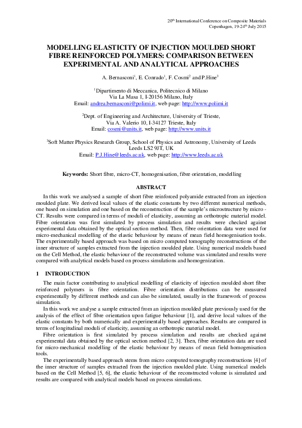 Pdf Modelling Elasticity Of Injection Moulded Short Fibre Reinforced Polymers Comparison