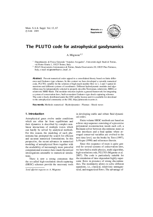 (PDF) The PLUTO code for astrophysical gas dynamics