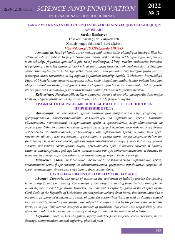 (PDF) Civil-Legal Basis of Liability for Damages
