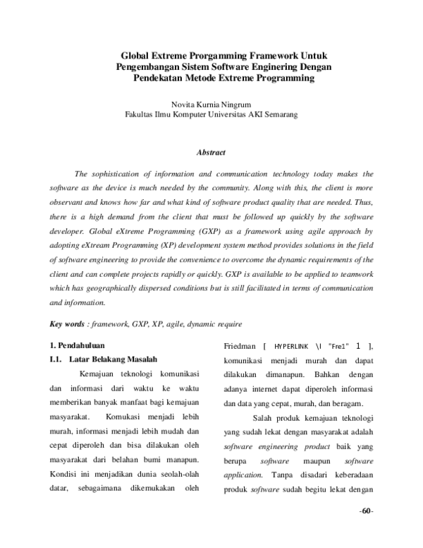 Pdf Global Extreme Prorgamming Framework Untuk Pengembangan Sistem