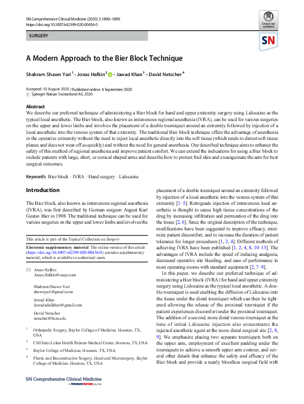 (PDF) A Modern Approach to the Bier Block Technique