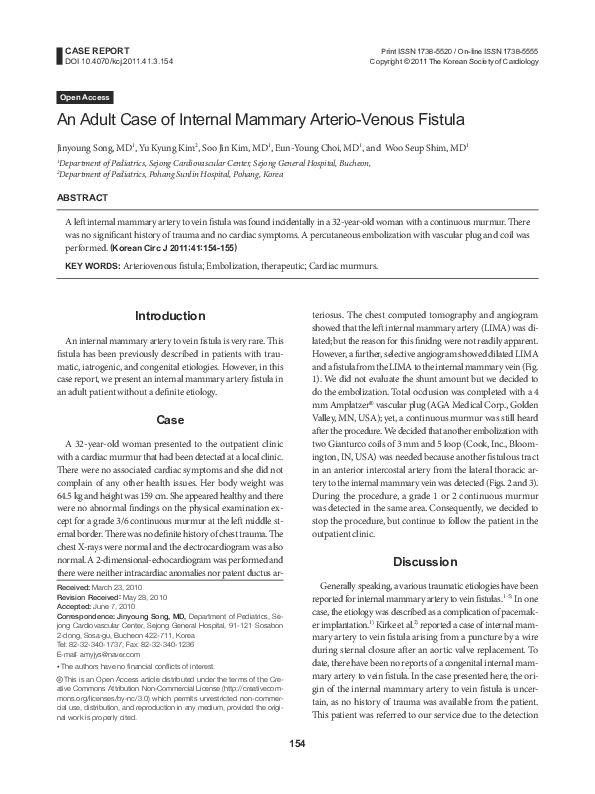 (PDF) An adult case of internal mammary arterio-venous fistula | Woosup ...