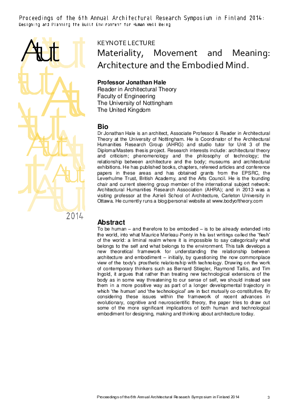 (PDF) Materiality, Movement and Meaning: Architecture and the Embodied Mind