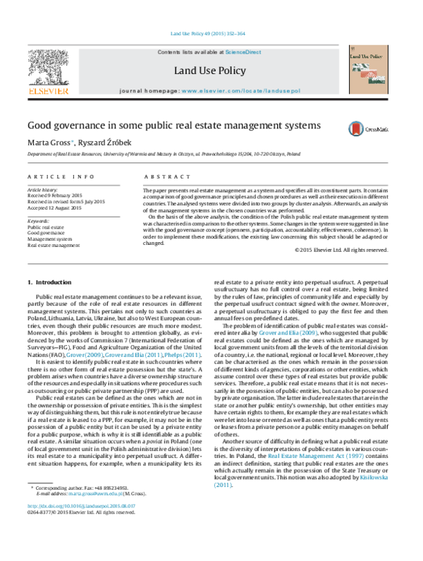 (PDF) Good governance in some public real estate management systems
