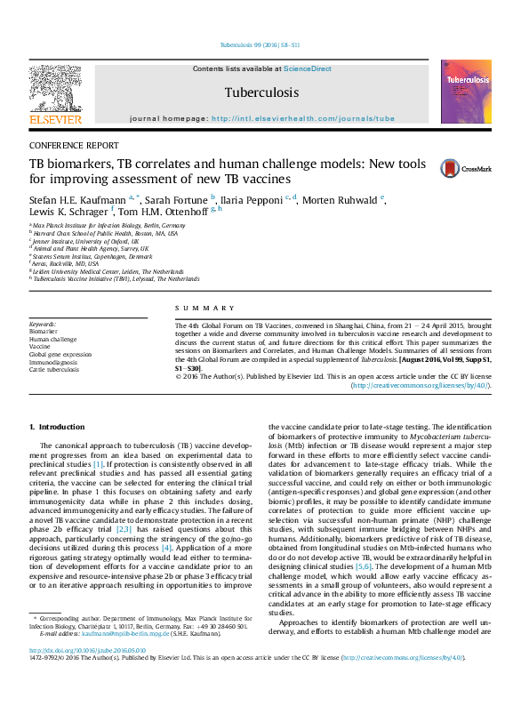 (PDF) TB biomarkers, TB correlates and human challenge models: New ...