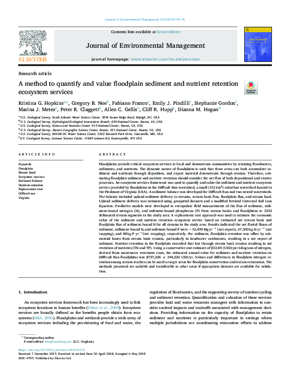 (PDF) A method to quantify and value floodplain sediment and nutrient ...
