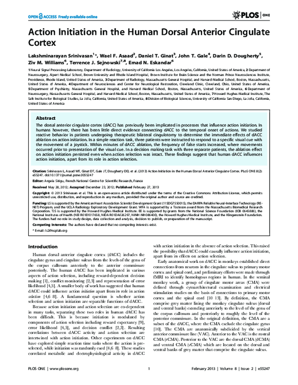 (PDF) Action Initiation in the Human Dorsal Anterior Cingulate Cortex