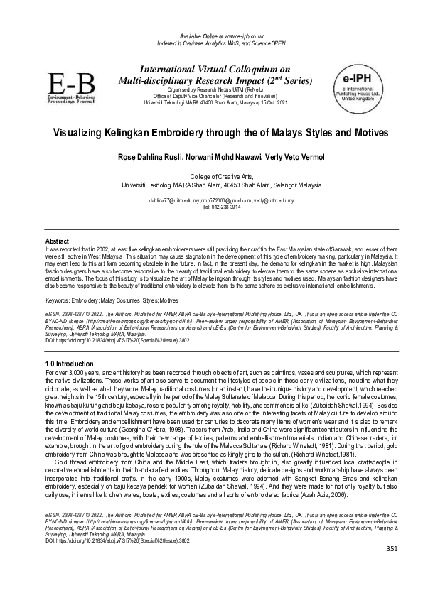 (PDF) Visualizing Kelingkan Embroidery through the of Malays Styles and ...
