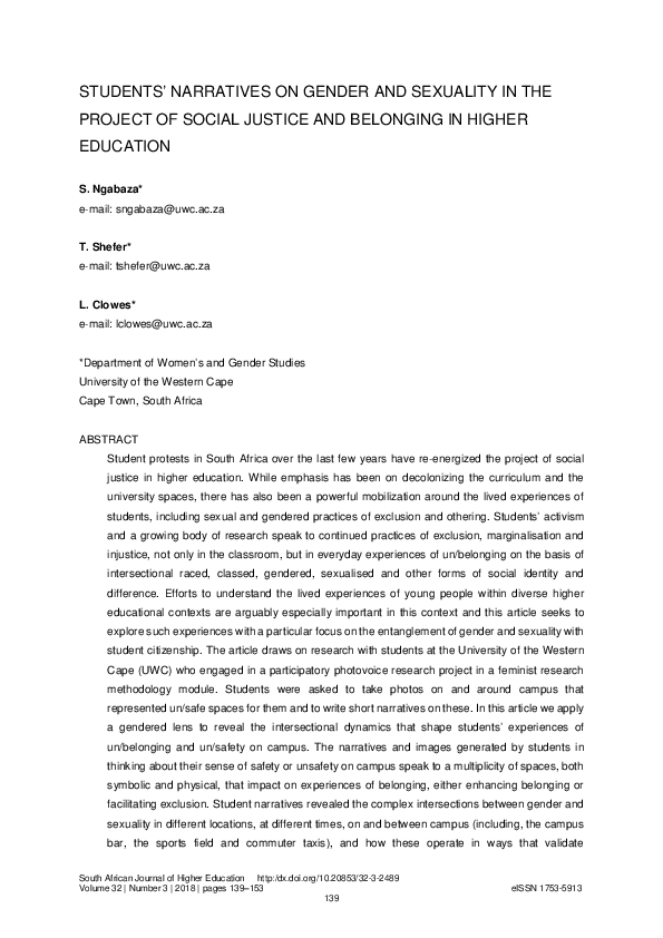 (PDF) Students’ narratives on gender and sexuality in the project of ...